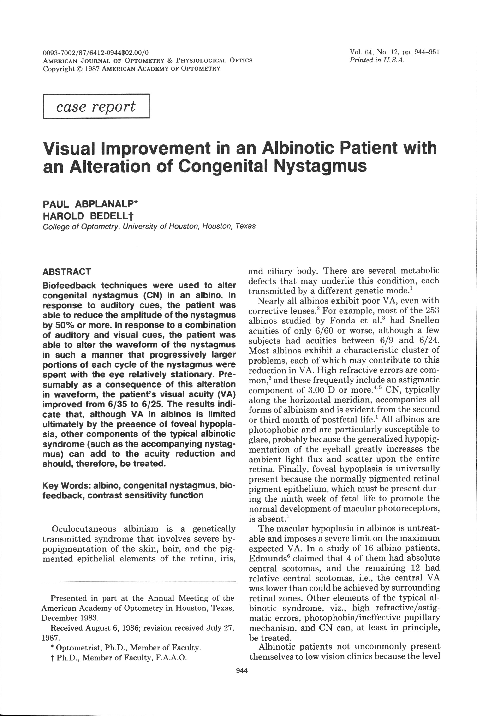 (PDF) Visual Improvement in an Albinotic Patient with an Alteration of ...