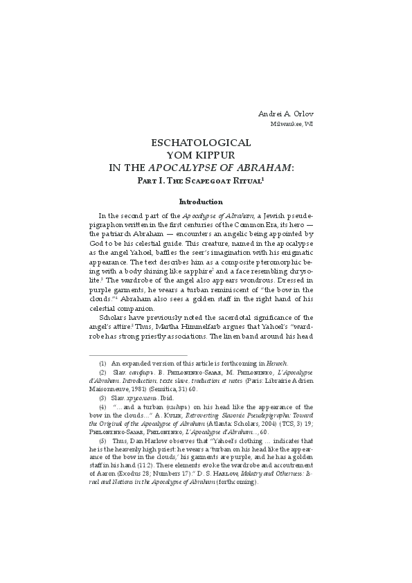 (PDF) The Eschatological Yom Kippur in the Apocalypse of Abraham: Part ...
