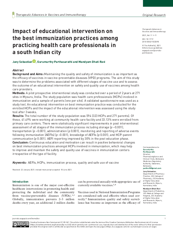 (PDF) Impact of educational intervention on the best immunization ...