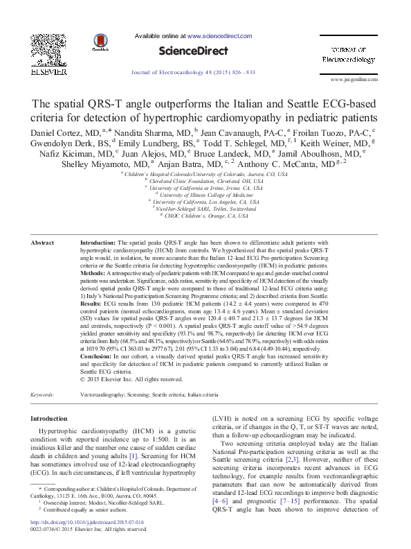 (PDF) The spatial QRS-T angle outperforms the Italian and Seattle ECG ...