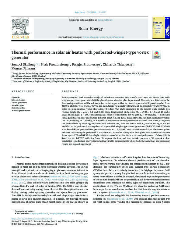 (PDF) Thermal performance in solar air heater with perforated-winglet ...
