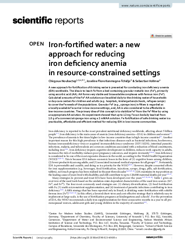 (PDF) Iron-fortified water: a new approach for reducing iron deficiency ...