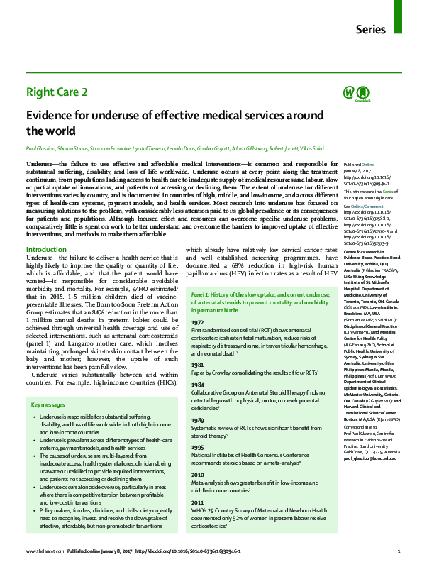 (PDF) Evidence for underuse of effective medical services around the world