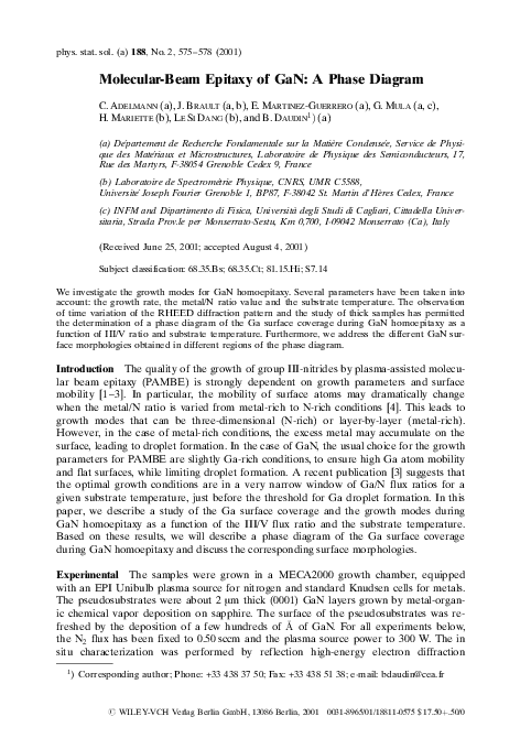 (PDF) Molecular-Beam Epitaxy of GaN: A Phase Diagram