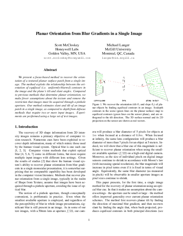 (PDF) Planar orientation from blur gradients in a single image