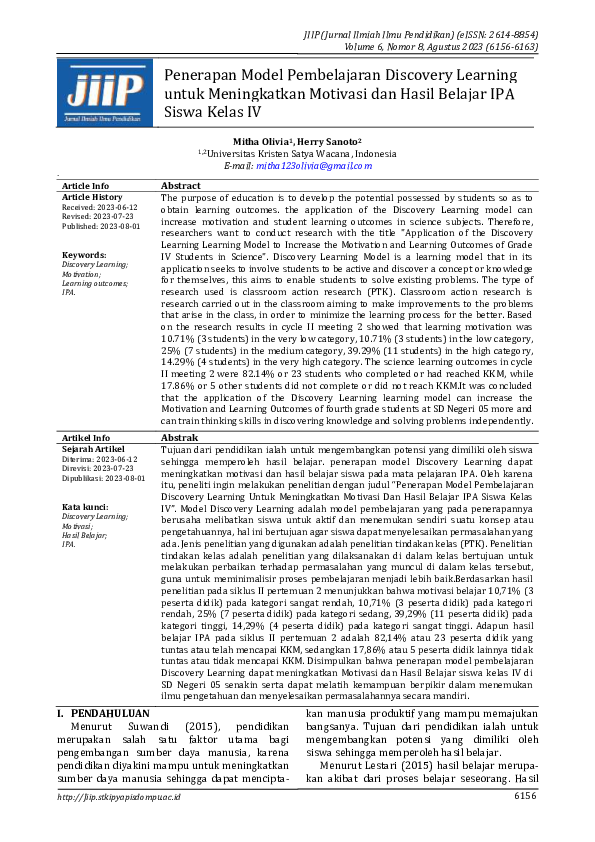 (PDF) Penerapan Model Pembelajaran Discovery Learning untuk Meningkatkan Motivasi dan Hasil ...