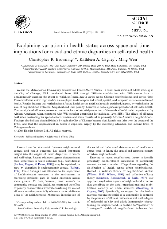 (PDF) Explaining variation in health status across space and time ...