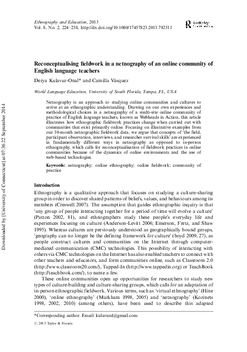 (PDF) Reconceptualising fieldwork in a netnography of an online community of English language ...