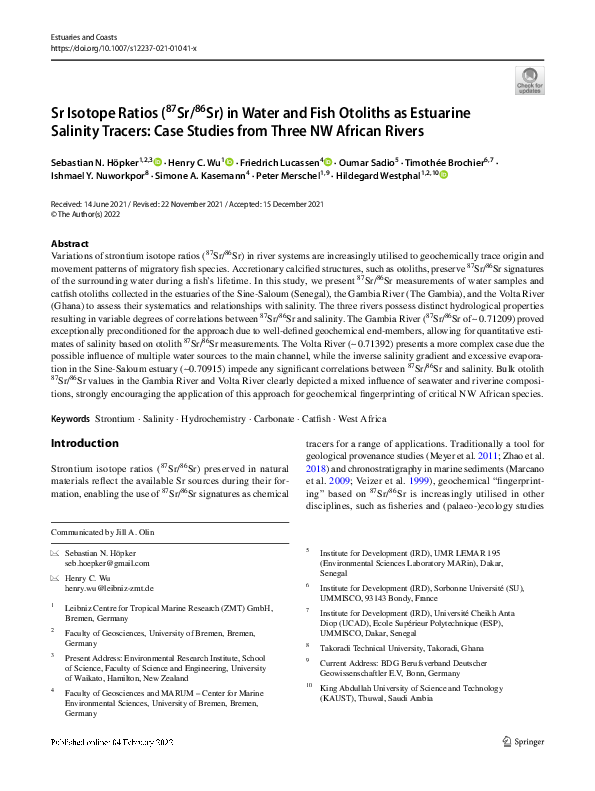 (PDF) Sr Isotope Ratios (87Sr/86Sr) in Water and Fish Otoliths as ...