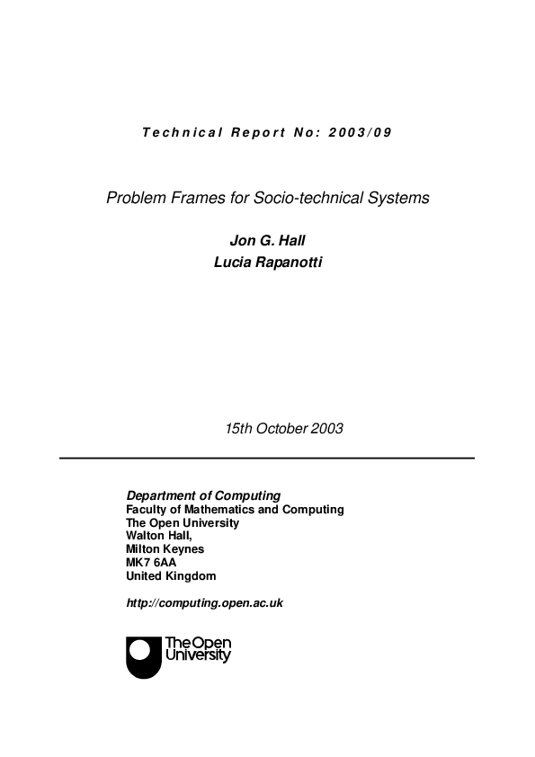 (PDF) Problem Frames for Sociotechnical Systems