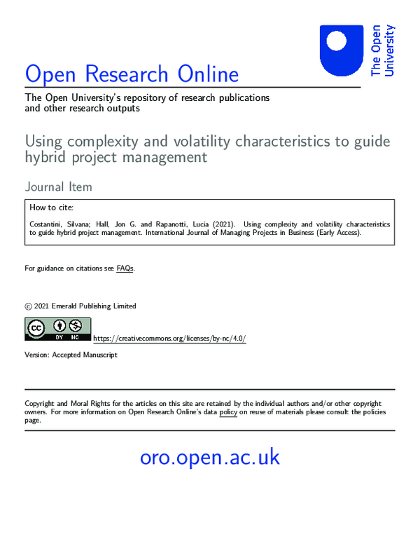 (PDF) Using complexity and volatility characteristics to guide hybrid project management