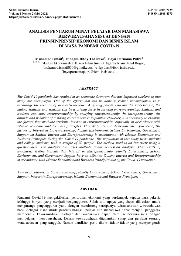 (PDF) Analisis Pengaruh Minat Pelajar Dan Mahasiswa Berwirausaha Sesuai Dengan Prinsip-Prinsip ...