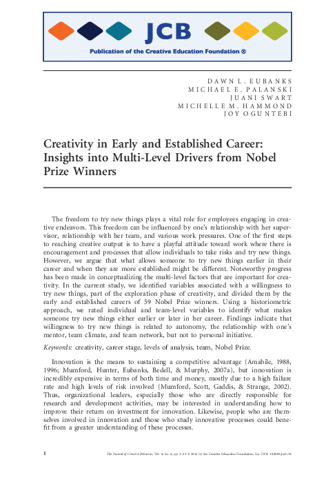 (PDF) Creativity in Early and Established Career: Insights Into ...