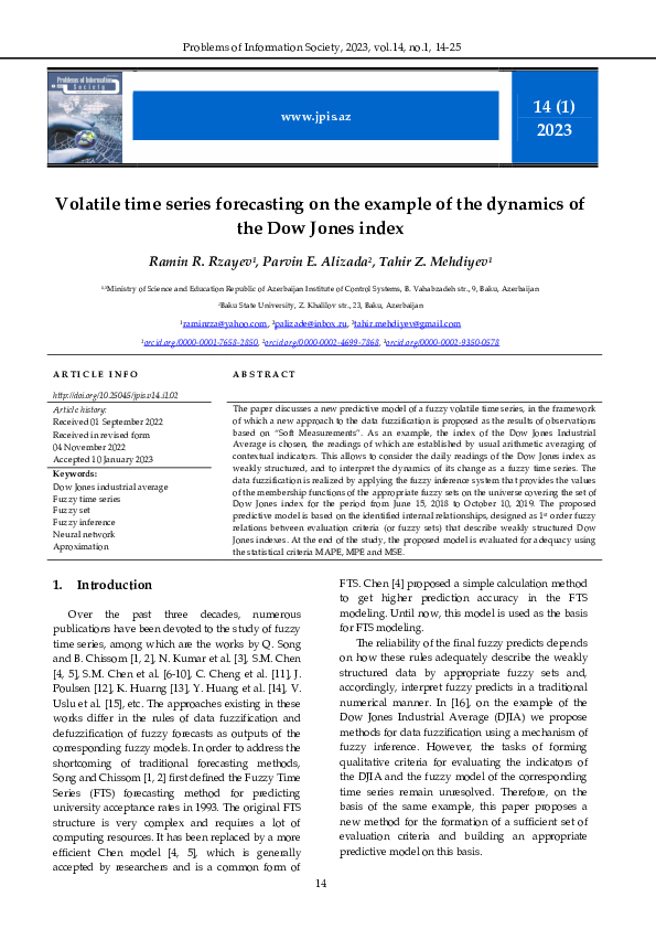 (PDF) Volatile time series forecasting on the example of the dynamics of the Dow Jones index