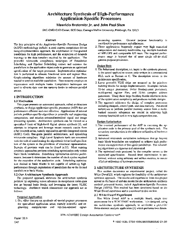 (PDF) Architecture synthesis of high-performance application-specific processors