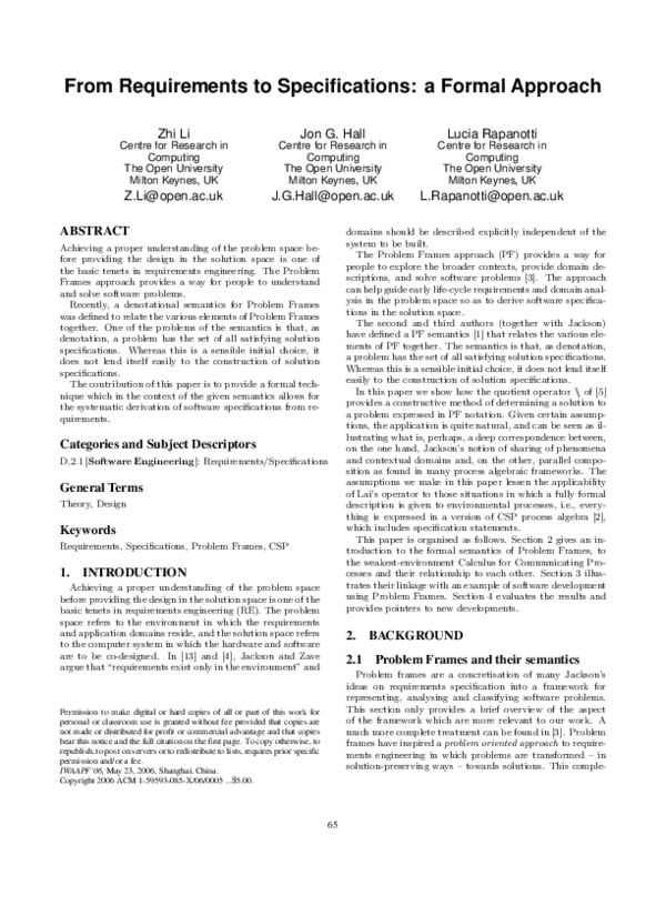 (PDF) From requirements to specifications