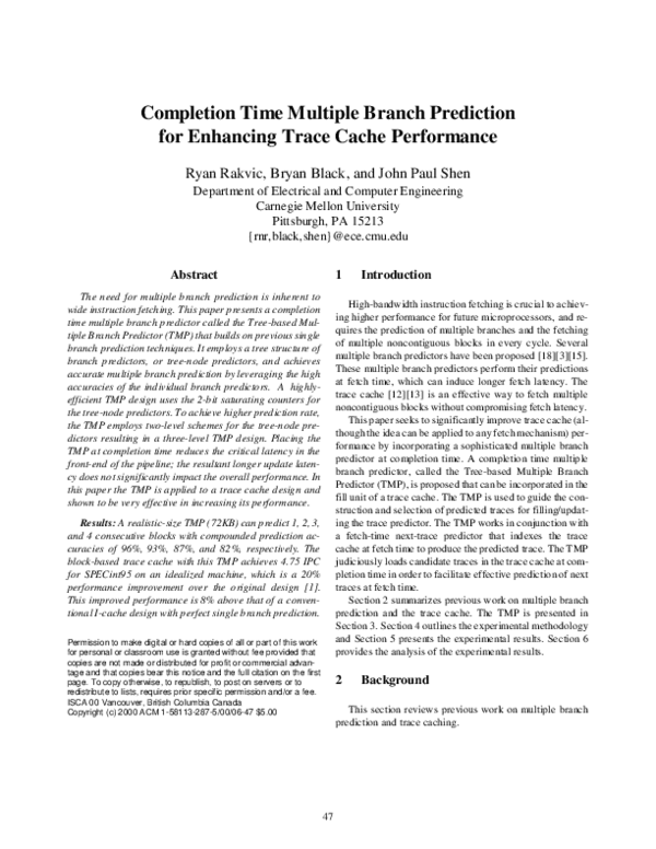 (PDF) Completion time multiple branch prediction for enhancing trace cache performance | John ...
