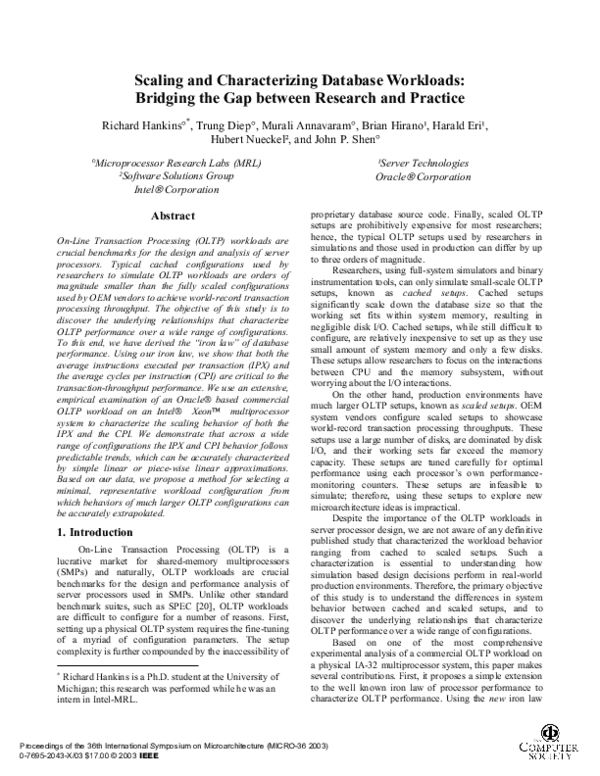 (PDF) Scaling and characterizing database workloads: bridging the gap between research and ...