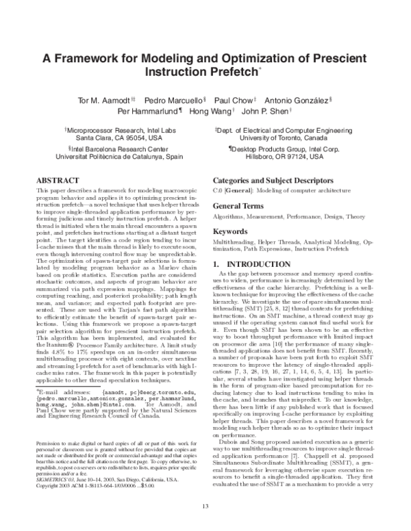 (PDF) A framework for modeling and optimization of prescient instruction prefetch