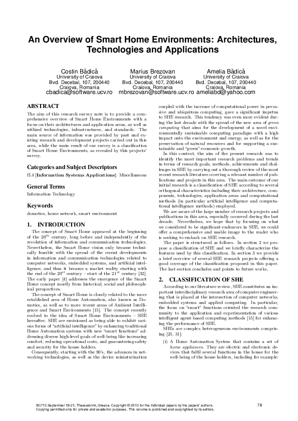 (PDF) An Overview of Smart Home Environments: Architectures ...