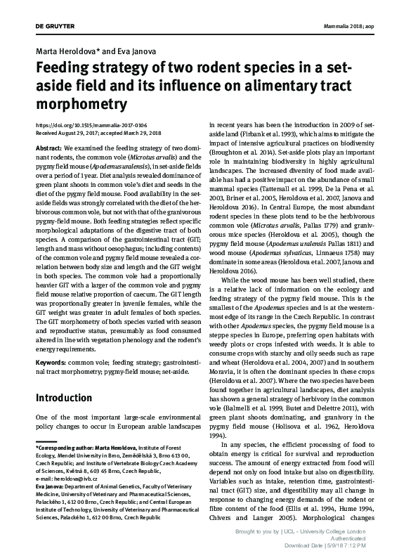 (PDF) Feeding strategy of two rodent species in a set-aside field and ...