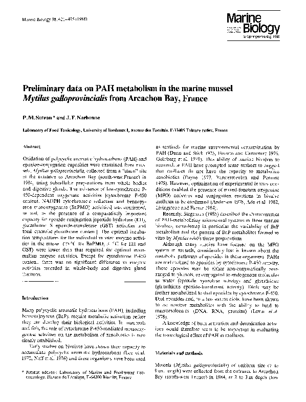 (PDF) Preliminary data on PAH metabolism in the marine mussel Mytilus ...