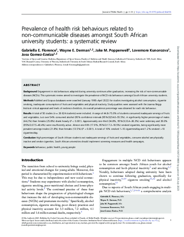 (PDF) Prevalence of health risk behaviours related to non-communicable ...