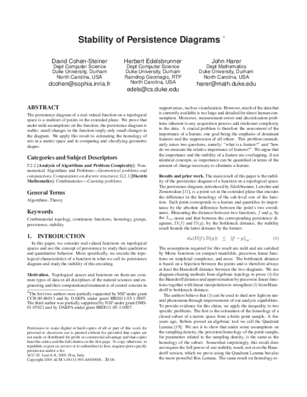 (PDF) Stability of persistence diagrams