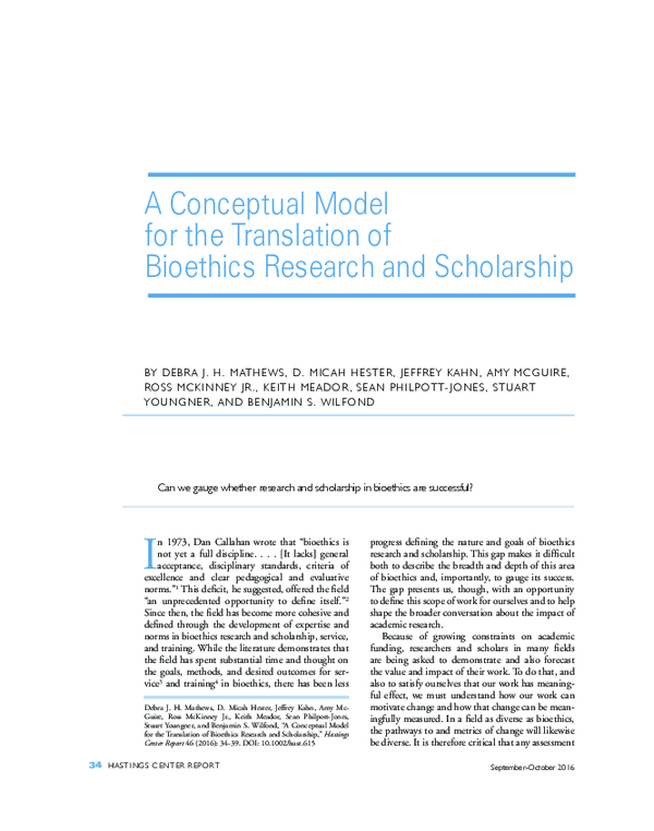 (PDF) A Conceptual Model for the Translation of Bioethics Research and ...
