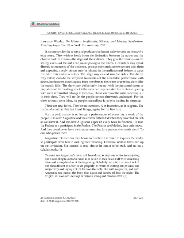 (PDF) On Mystery, Ineffability, Silence, and Musical Symbolism. Reading Augustine