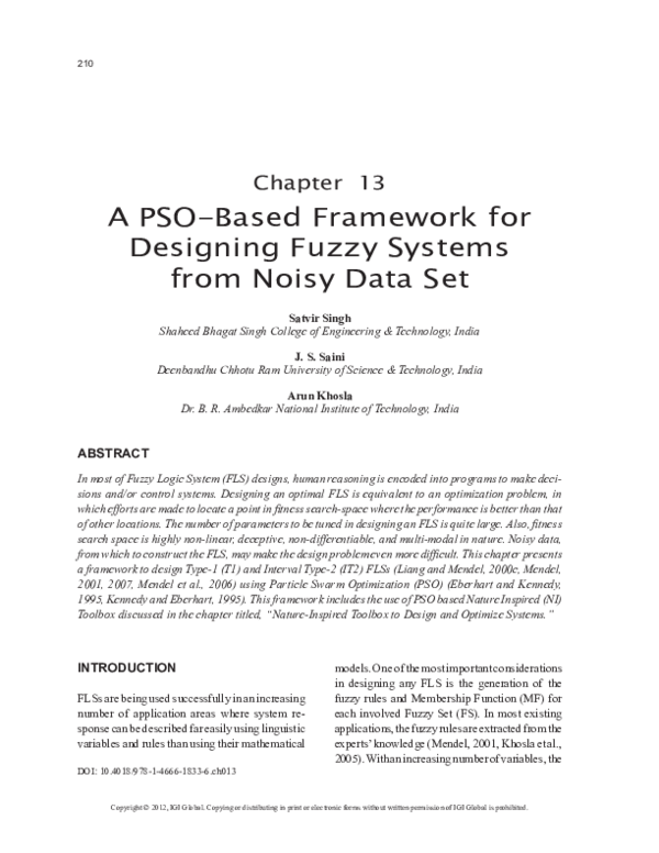 Pdf A Pso Based Framework For Designing Fuzzy Systems From Noisy Data Set