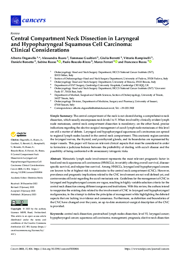(PDF) Central Compartment Neck Dissection in Laryngeal and ...