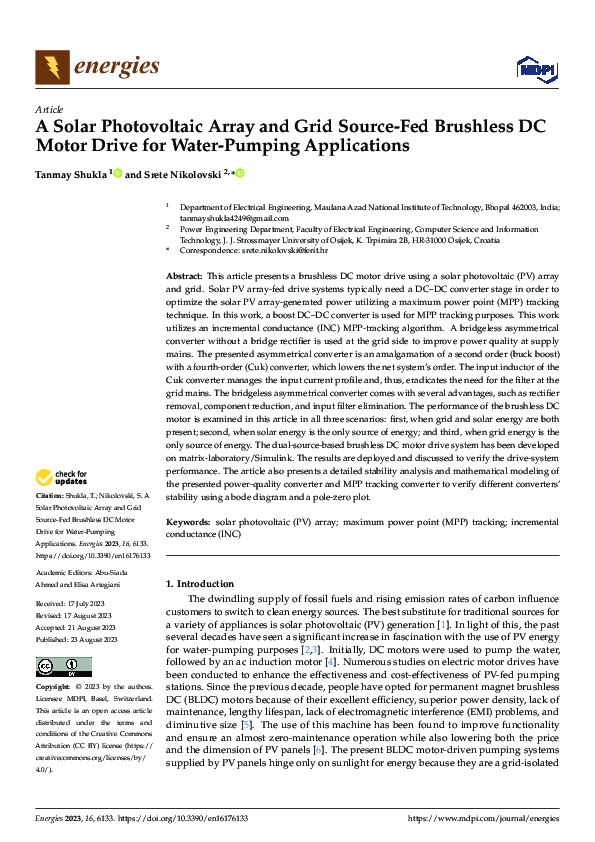 (PDF) A Solar Photovoltaic Array and Grid Source-Fed Brushless DC Motor ...