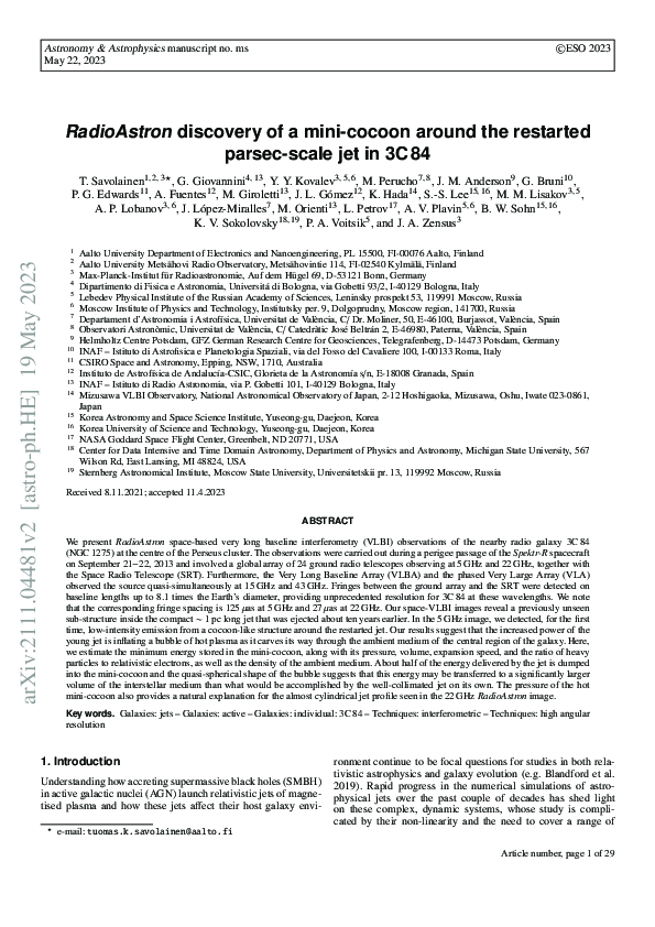 (PDF) RadioAstron discovers a mini-cocoon around the restarted parsec ...
