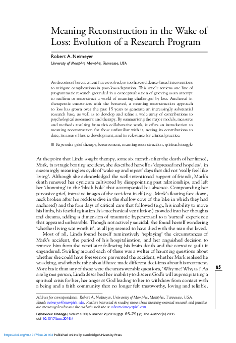 (PDF) Meaning Reconstruction in the Wake of Loss: Evolution of a ...