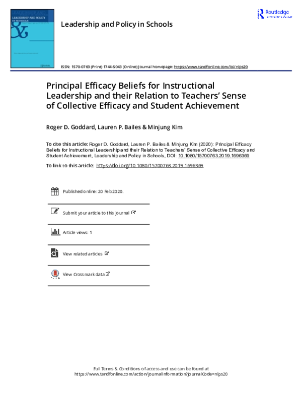 (PDF) Principal Efficacy Beliefs for Instructional Leadership and their ...