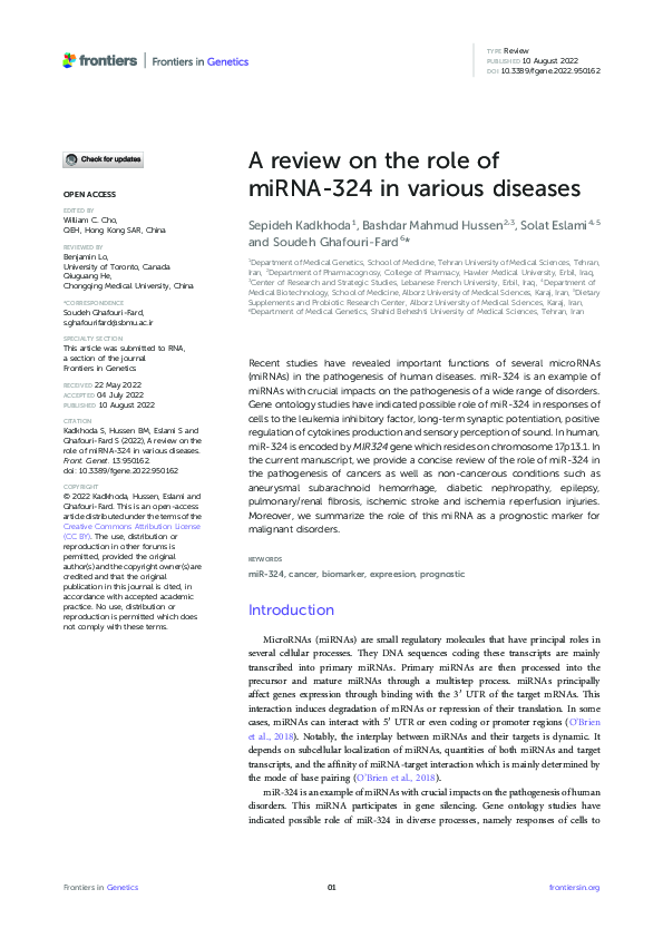 (PDF) A review on the role of miRNA-324 in various diseases