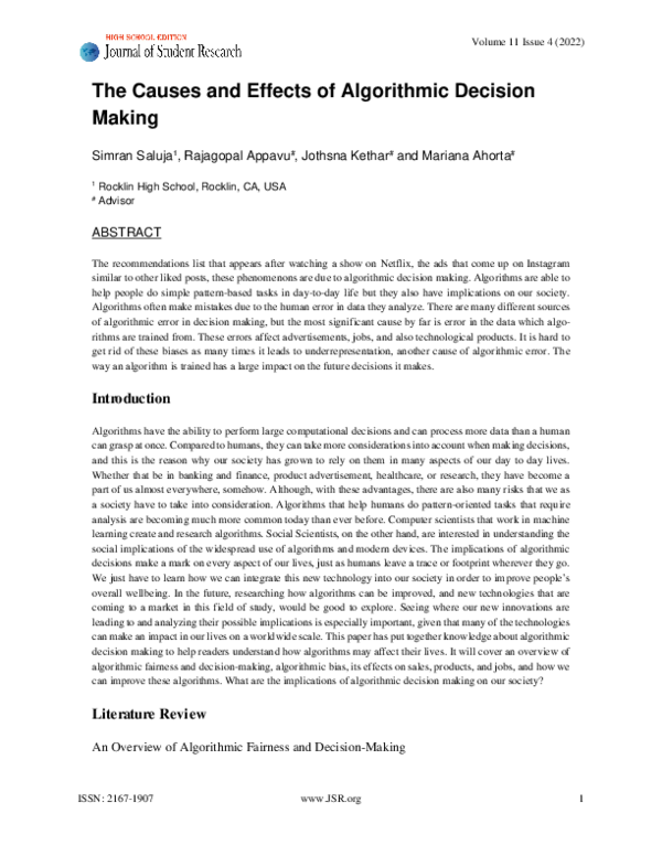 (PDF) The Causes and Effects of Algorithmic Decision Making | rajagopal ...