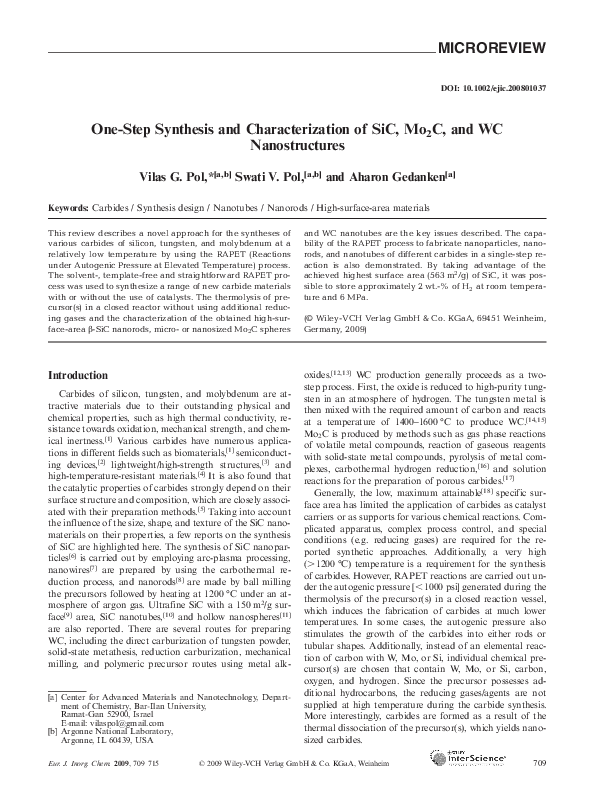 (PDF) One‐Step Synthesis and Characterization of SiC, Mo2C, and WC ...