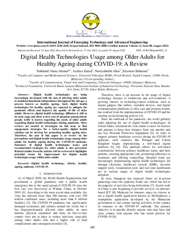 (PDF) Digital Health Technologies Usage among Older Adults for Healthy ...