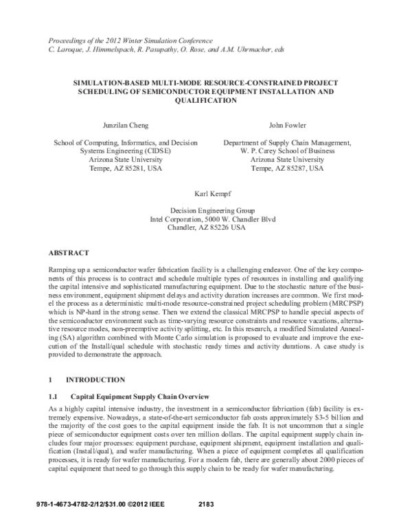 Pdf Simulation Based Multi Mode Resource Constrained Project Scheduling Of Semiconductor