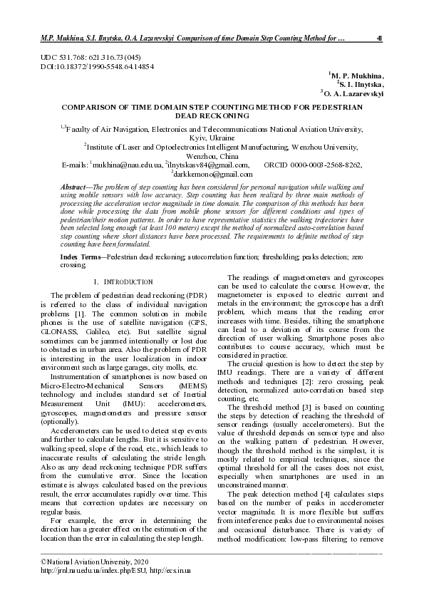 (PDF) Comparison of Time Domain Step Counting Method for Pedestrian Dead Reckoning