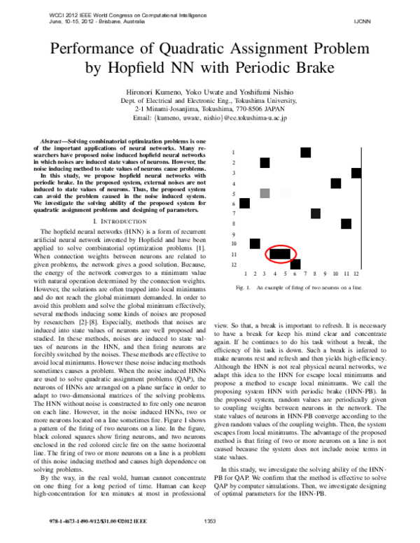(PDF) Performance of quadratic assignment problem by hopfield NN with periodic brake
