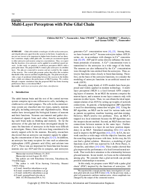 (PDF) Multi-Layer Perceptron with Pulse Glial Chain