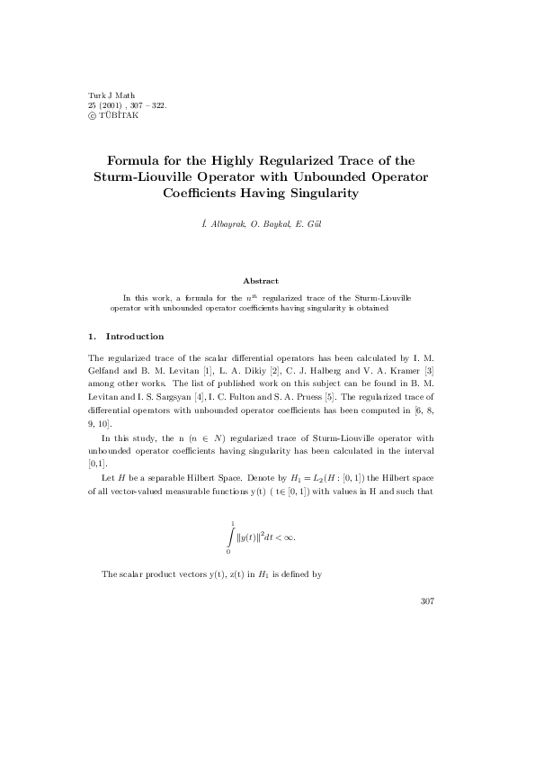 Pdf Formula For The Highly Regularized Trace Of The Sturm Liouville Operator With Unbounded
