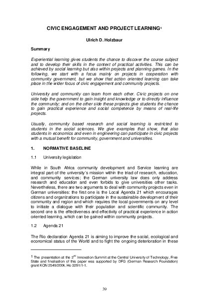 (PDF) Civic engagement and project learning