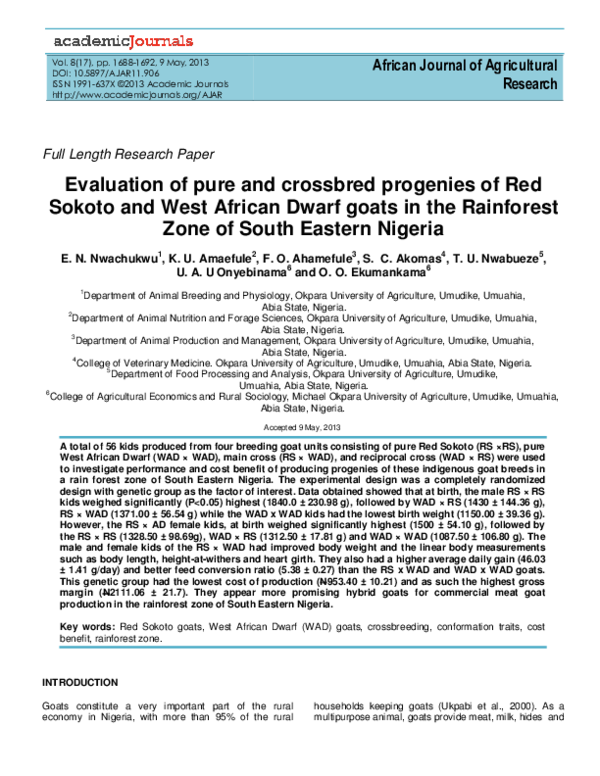(PDF) Evaluation of pure and crossbred progenies of Red Sokoto and West ...