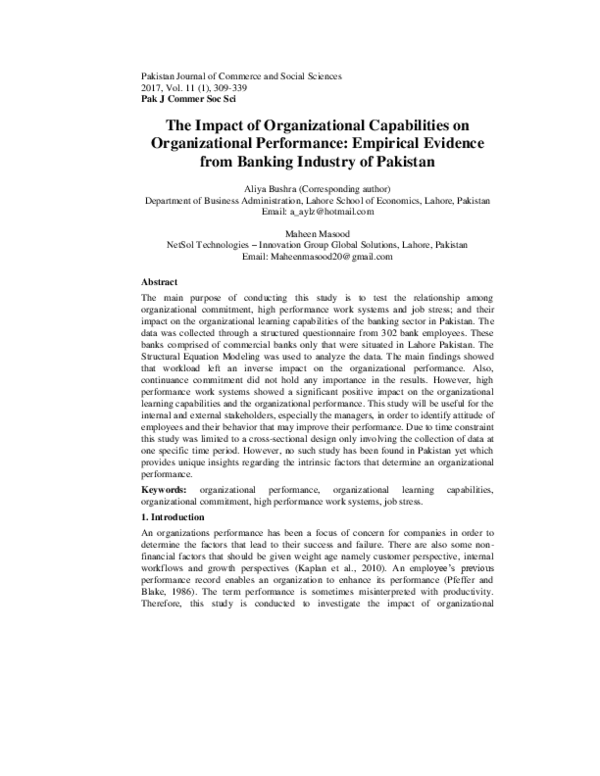 (PDF) The impact of organizational capabilities on organizational performance: Empirical ...