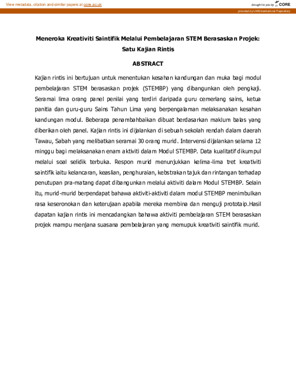 (PDF) Meneroka Kreativiti Saintifik Melalui Pembelajaran STEM ...