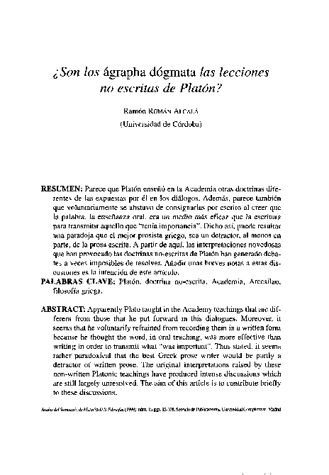 (PDF) Son los ágrapha dógmata las lecciones no escritas de Platón